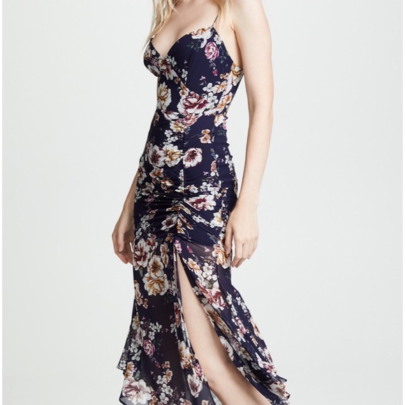 NICHOLAS | Dresses | Nicholas Floral Ruched Dress Navy | Poshmark